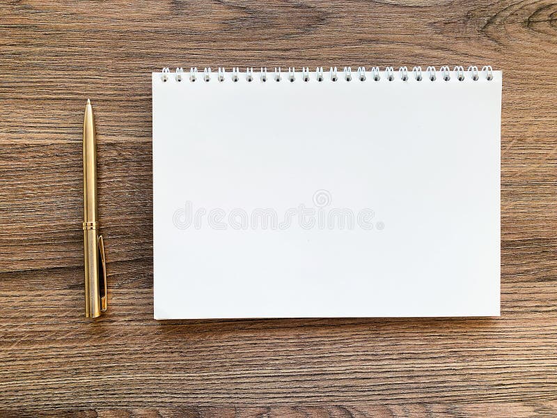 White Notebook Top View on Wooden Table Stock Image - Image of notebook ...