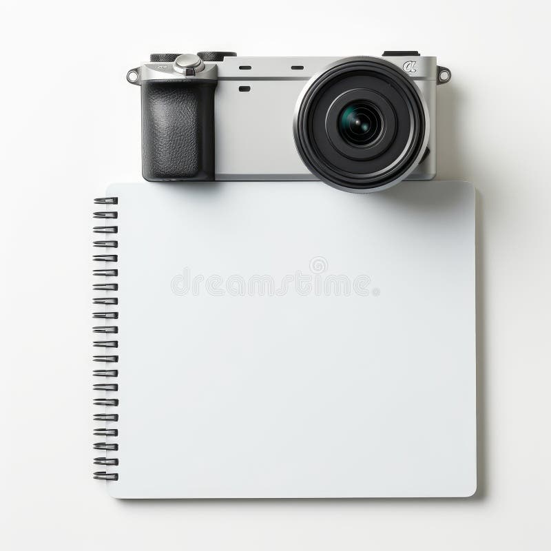 A White Notebook with Video Camera on a White Background Stock ...