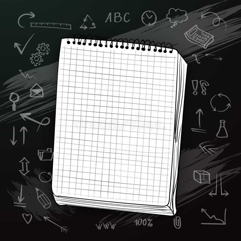 White Notepad on Chalk Board with Handdrawn Icons. Welcome Back Stock ...