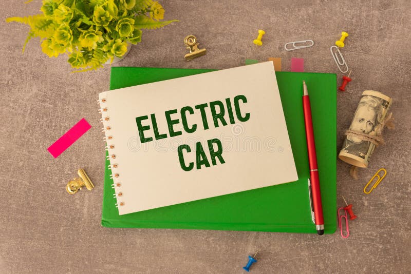 White Notepad and Electric Car Text Stock Image - Image of sign ...