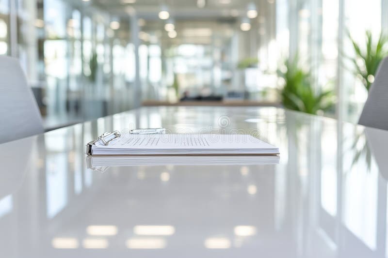 White Notepad on Reflective Table in Modern Office Stock Illustration ...