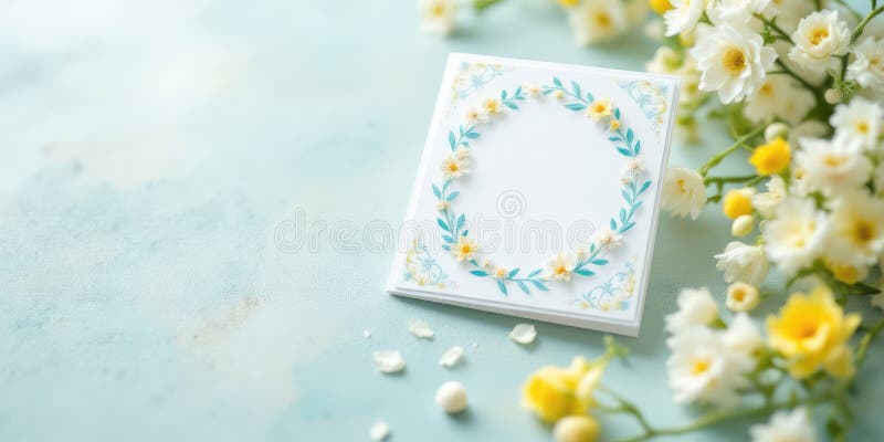White Notepad Surrounded by Daisies on a Soft Blue Background for ...