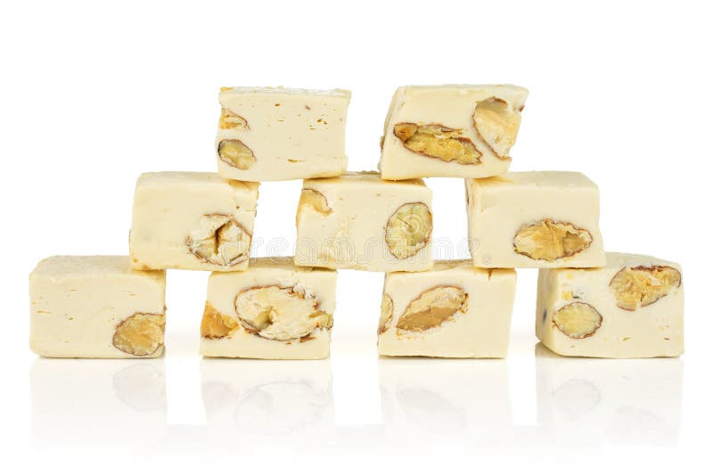 White Nougat Candy Isolated on Black Glass Stock Photo - Image of good ...