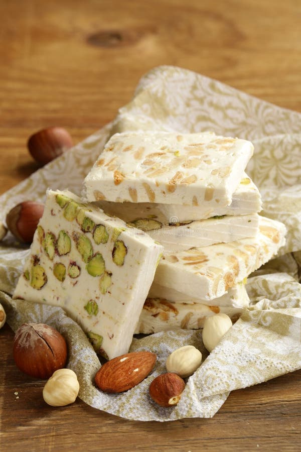 White Nougat with Different Nuts Stock Photo - Image of white ...