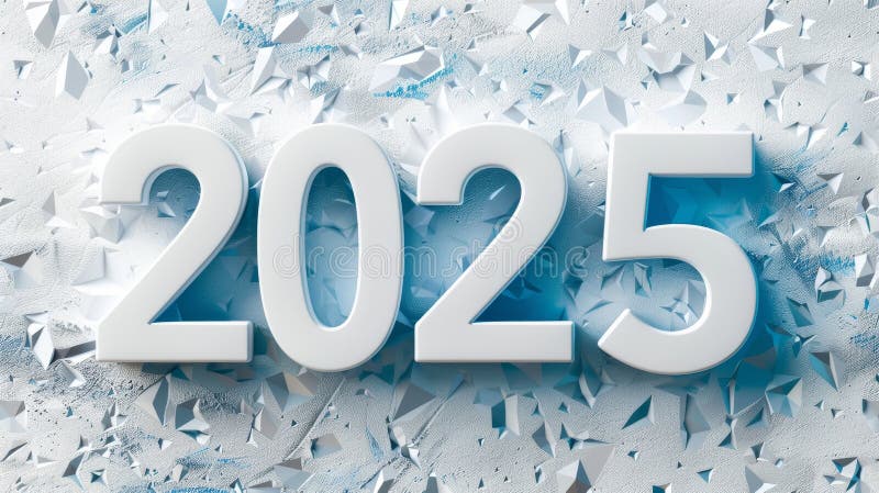 White 2025 Number on Blue and White Crystal Background Stock ...