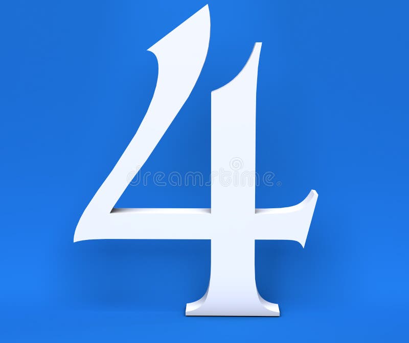 White Number 4 Four on a Blue Background. 3D Render Stock Illustration ...