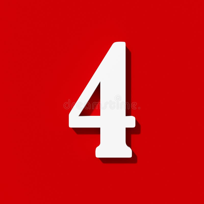 White Number Four on Red Background Stock Illustration - Illustration ...