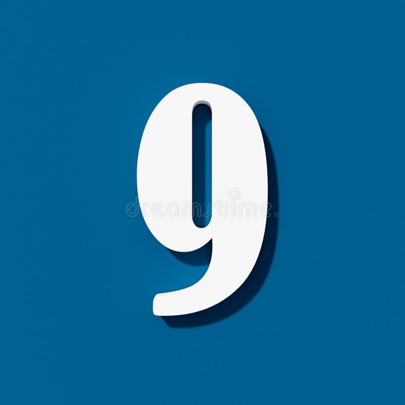 White Number Nine 9 on Blue Background Stock Illustration ...