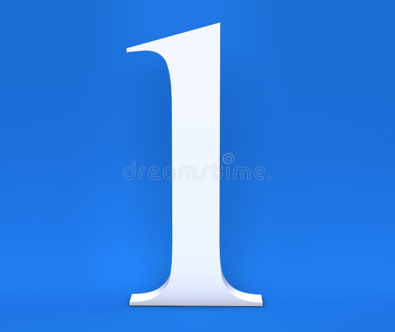 White Number 1 One on a Blue Background. 3D Render Stock Illustration ...