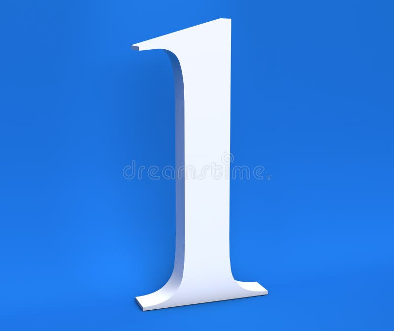 White Number 1 One on a Blue Background. 3D Render Stock Illustration ...