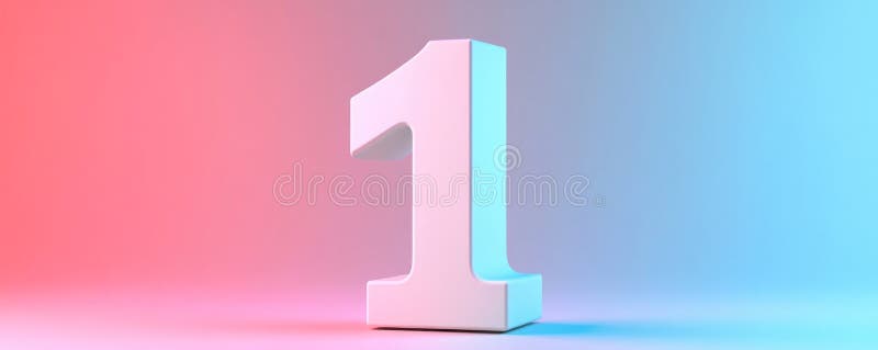 White Number One on a Gradient Red and Blue Background, 3D Rendering ...