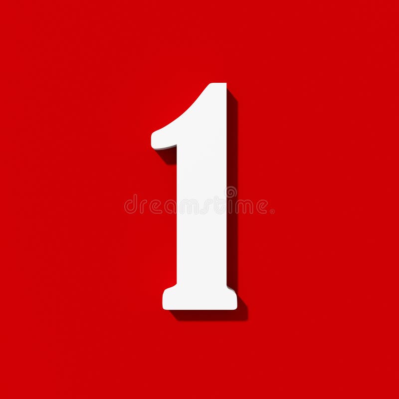 White Number One 1 on Red Background Stock Illustration - Illustration ...