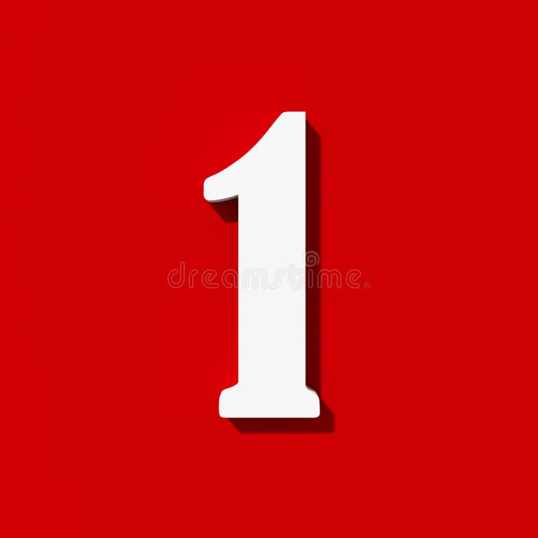 White Number One 1 on Red Background Stock Illustration - Illustration ...