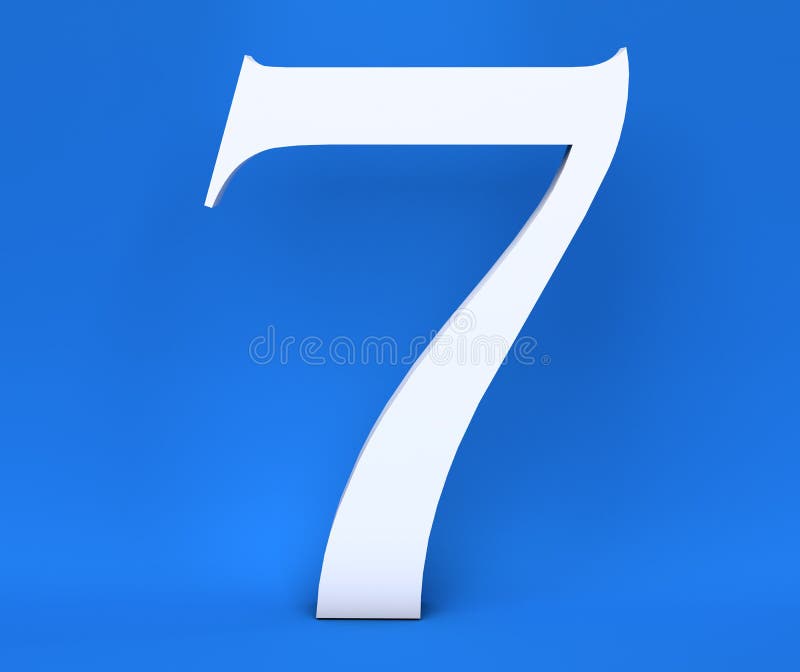 White Number 7 Seven on a Blue Background. 3D Render Stock Illustration ...