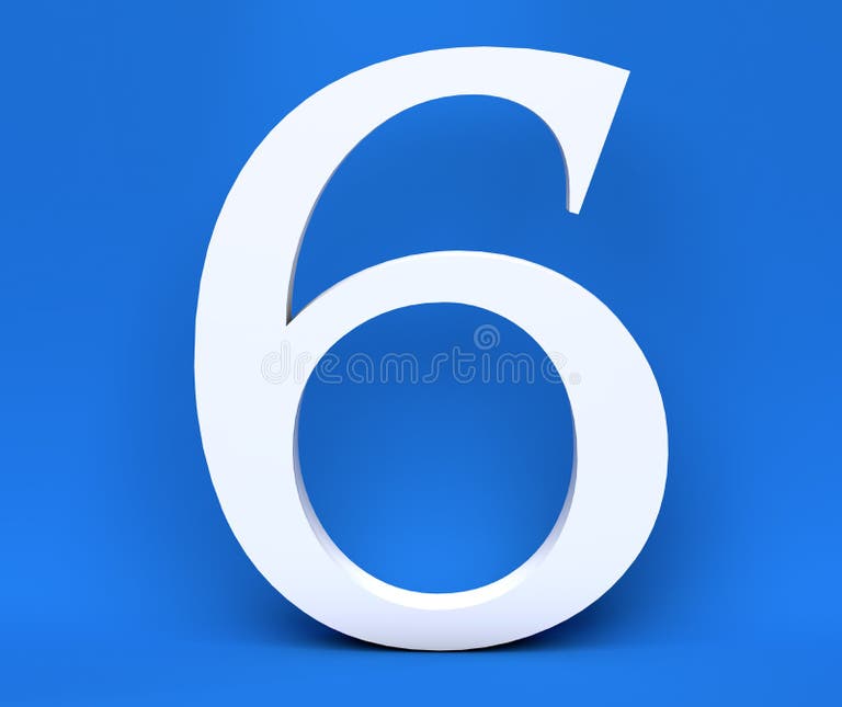 White Number 6 Six on a Blue Background. 3D Render Stock Illustration ...
