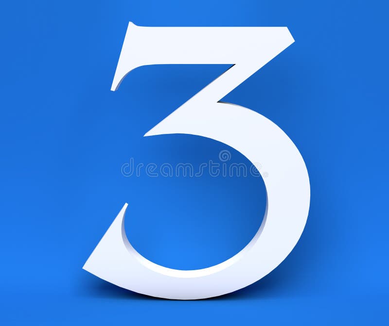 White Number 3 Three on a Blue Background. 3D Render Stock Illustration ...