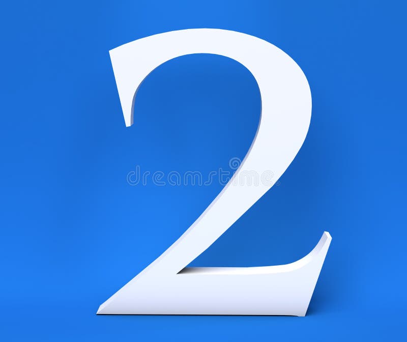 White Number 2 Two on a Blue Background. 3D Render Stock Illustration ...