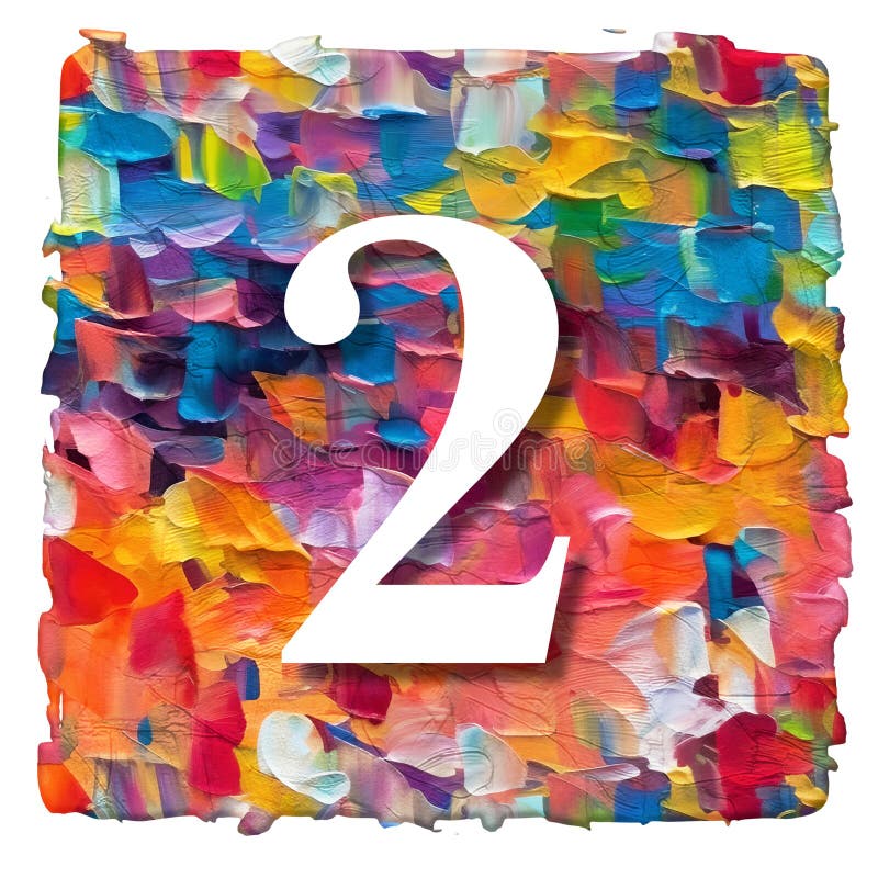 White Number Two on Multicolored Background Made of Painting, 3d ...