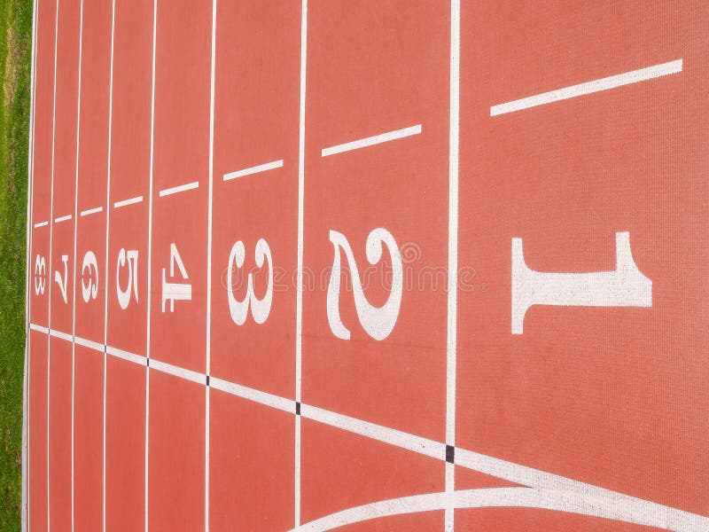 Numbered Lanes on Red Running Track Stock Photo - Image of ground ...