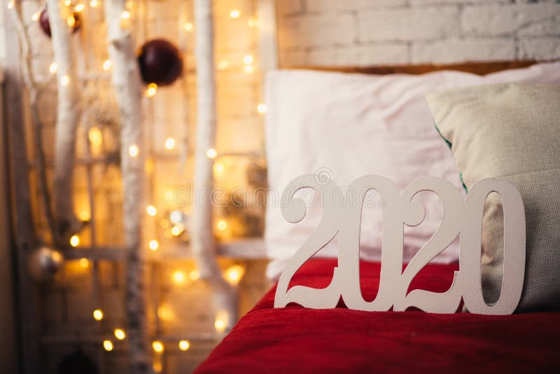White Numbers 2020 with Festive New Year Lights. Stock Photo - Image of ...