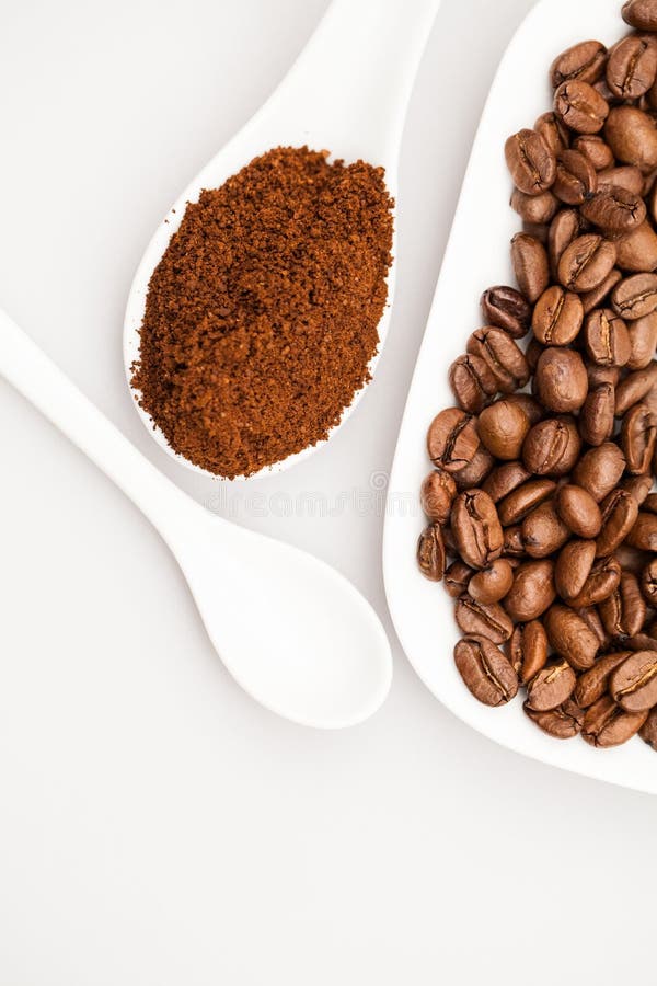 White Objects, Coffee Beans and Coffee Powder Stock Image - Image of ...