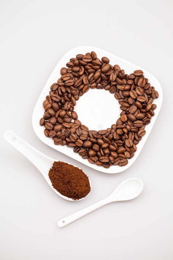 White Objects, Coffee Beans and Coffee Powder Stock Image - Image of ...