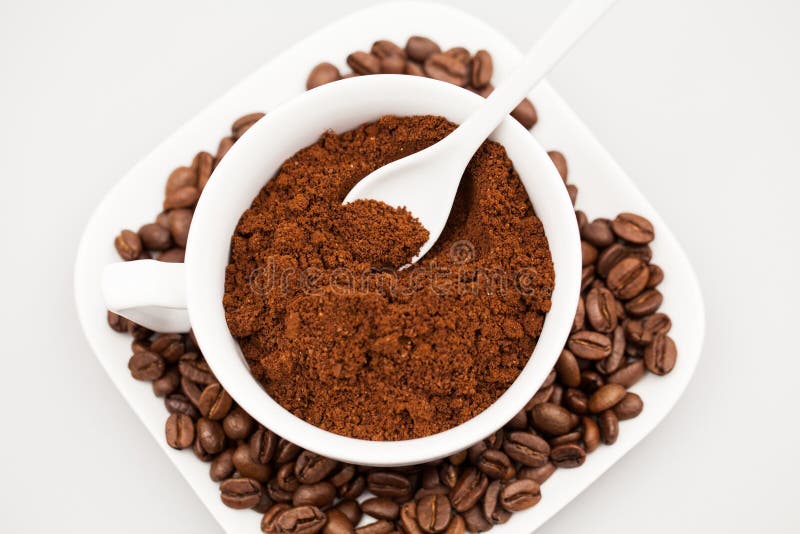 White Objects, Coffee Beans and Coffee Powder Stock Image - Image of ...