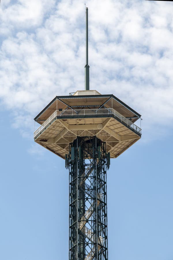White Observation Tower and Blue Sky Background Stock Image - Image of ...