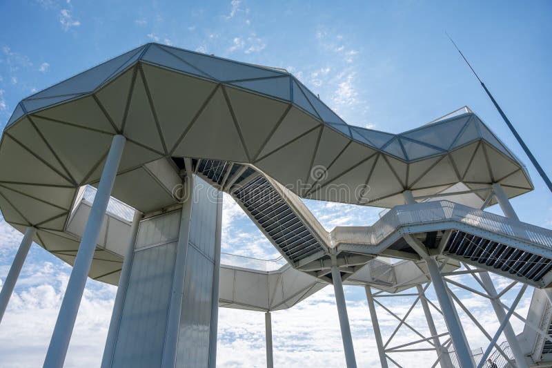 White Observation Tower with Spiral Staircase Stock Image - Image of ...