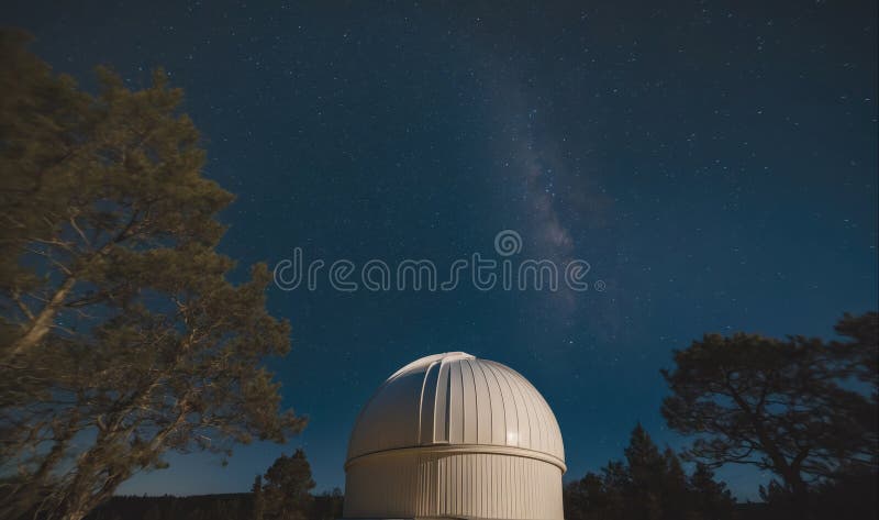A White Observatory Dome Sits Under a Starry Night Sky Stock Photo ...