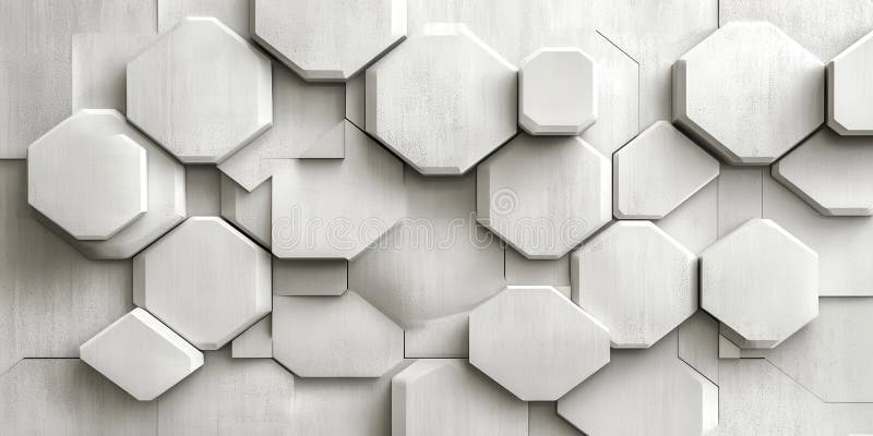 White Octagonal Geometric Concrete Wall Stock Illustration ...