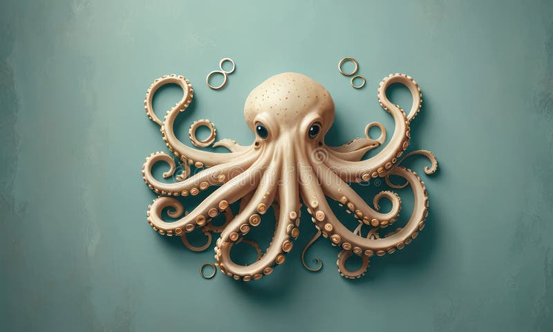 A White Octopus with Eight Rings Around Its Head is Displayed on a Blue ...