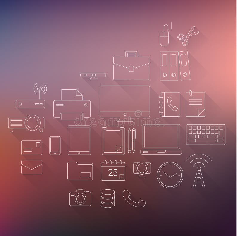 White Office and Business Icon Set with Shadows Stock Illustration ...