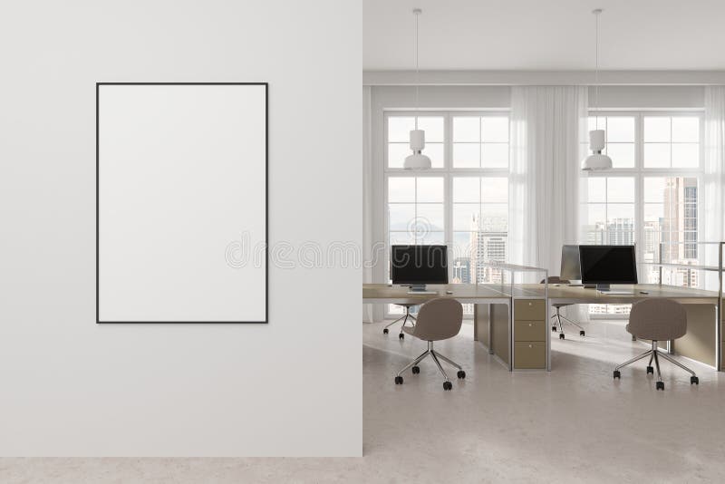 White Office Business Room Interior Coworking and Panoramic Window ...