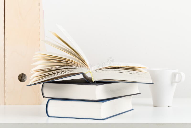White Office Desk With Books And Folders Stock Image - Image of copy ...