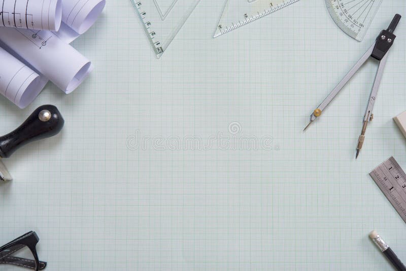 White Office Desk Table with of Architect. Stock Image - Image of home ...