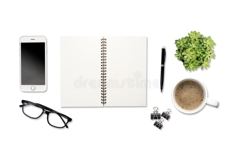White Office Desk Table with a Lot of Things on it. Stock Image - Image ...