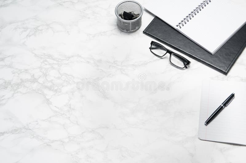 White Office Desk Table with Supplies Copy Space. Flat Lay Stock Photo ...