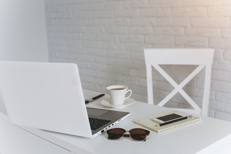 White Office desktop stock image. Image of view, notepad - 84794999