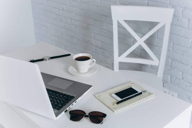 White Office desktop stock image. Image of office, background - 84795017