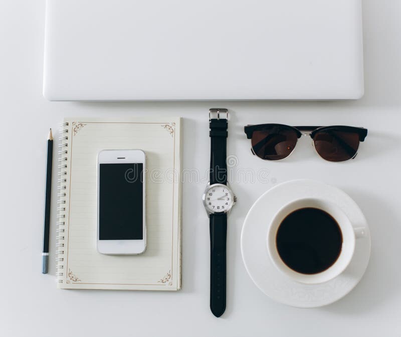 White Office desktop stock photo. Image of view, work - 84795718