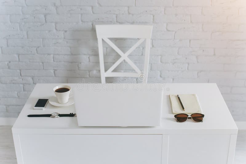 White Office desktop stock photo. Image of office, view - 84796184