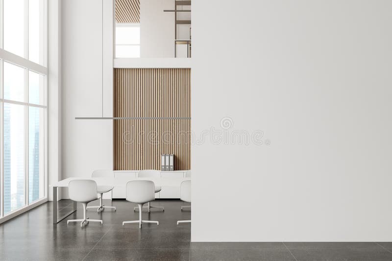 Cozy Conference Room Interior with Table, Sideboard and Panoramic ...