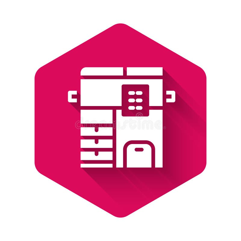 White Office Multifunction Printer Copy Machine Icon Isolated with Long ...