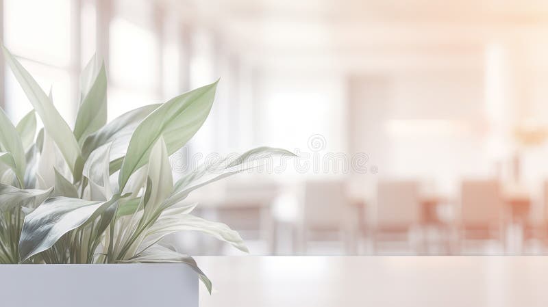 White Office Space with Green Plant. Greenery in the Clean and Bright ...