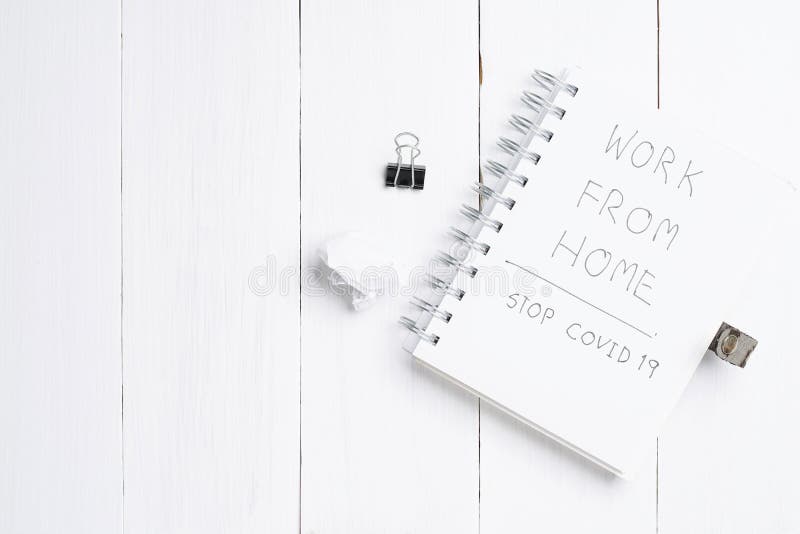 White Office Wooden Desk Table with Blank Notebook, Diary Work from ...