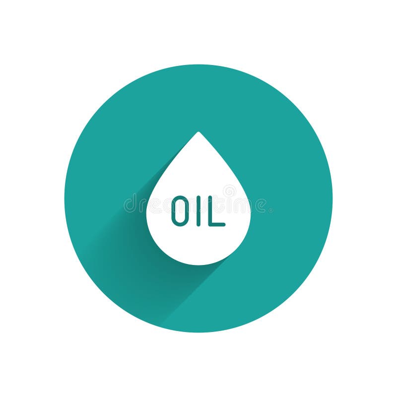 White Oil Drop Icon Isolated with Long Shadow. Green Circle Button ...