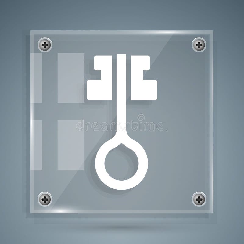 White Old Magic Key Icon Isolated on Grey Background. Square Glass ...