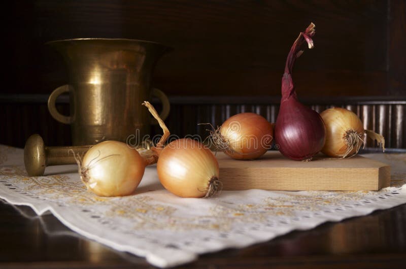 White Onion and Red Onion on Table Stock Image - Image of table ...