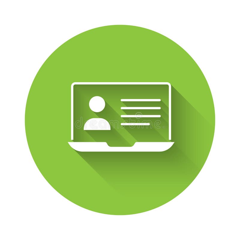 White Online Class Icon Isolated with Long Shadow. Online Education ...